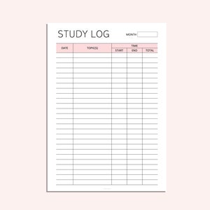 Study Log Printable - Study Hours Tracker - Revision Log - Hours Spent ...