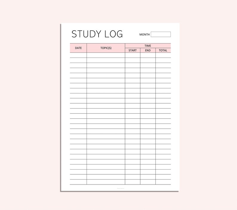 Study Log Printable - Study Hours Tracker - Revision Log - Hours Spent ...