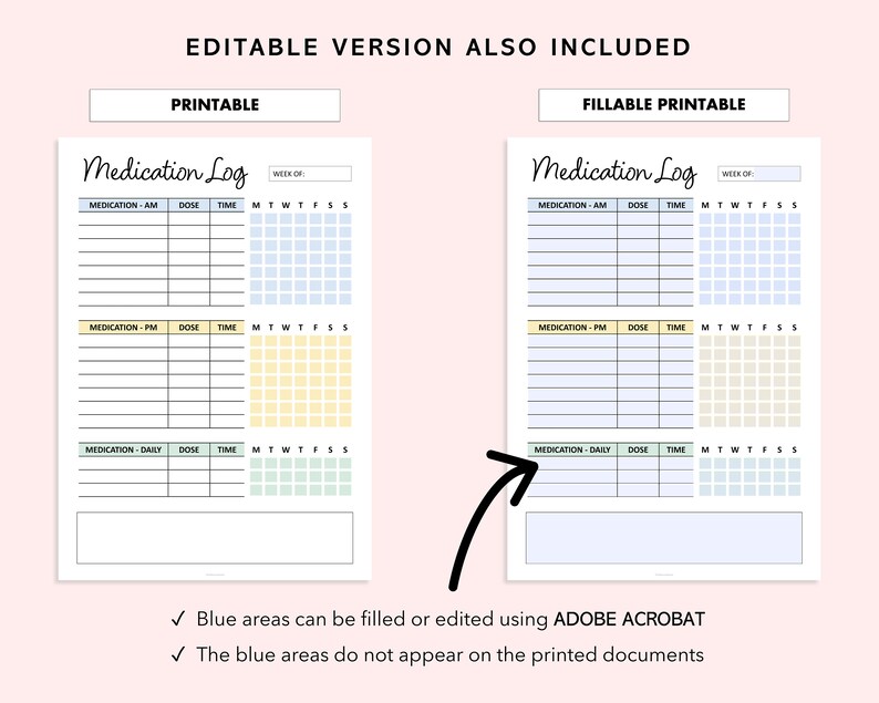 Medication Log Printable Editable Medicine Log Patient Medication Log ...
