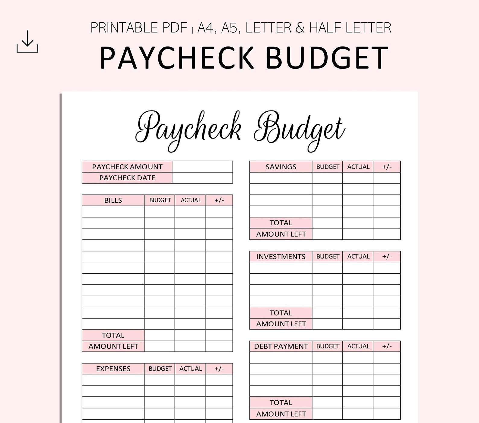 Paycheck Budget Printable Printable Templates