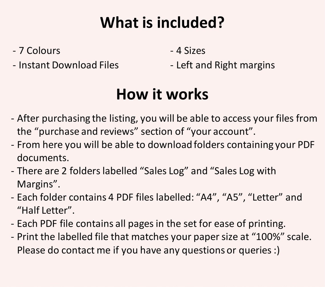 Sales Log Printable Sale Recorder Sale Profits Tracker - Etsy