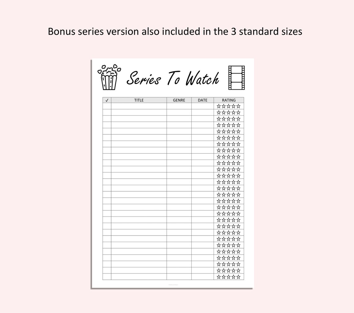 Movies to Watch List Movie Tracker Printable Movie List Printable ...