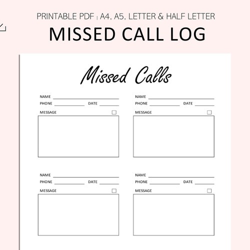 Missed Call Log Incoming Call Log Fillable Printable PDF - Etsy