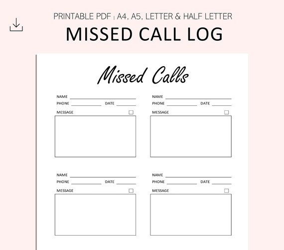 Missed Call Log Printable Phone Messages Phone Calls to | Etsy