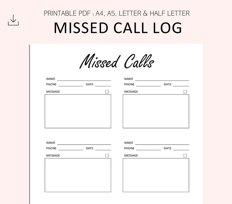 Missed Call Log Printable Phone Messages Phone Calls to | Etsy