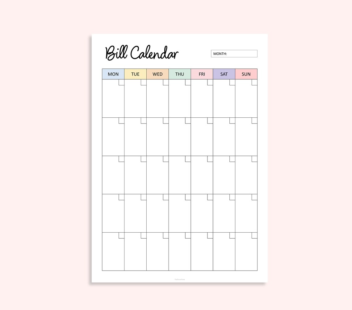 Editable Bill Calendar Bill List Monthly Bill Dates Expense Calendar ...