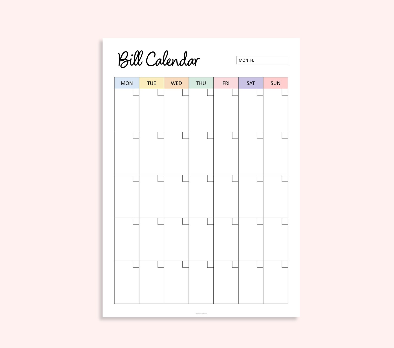 Editable Bill Calendar Bill List Monthly Bill Dates Expense Calendar ...