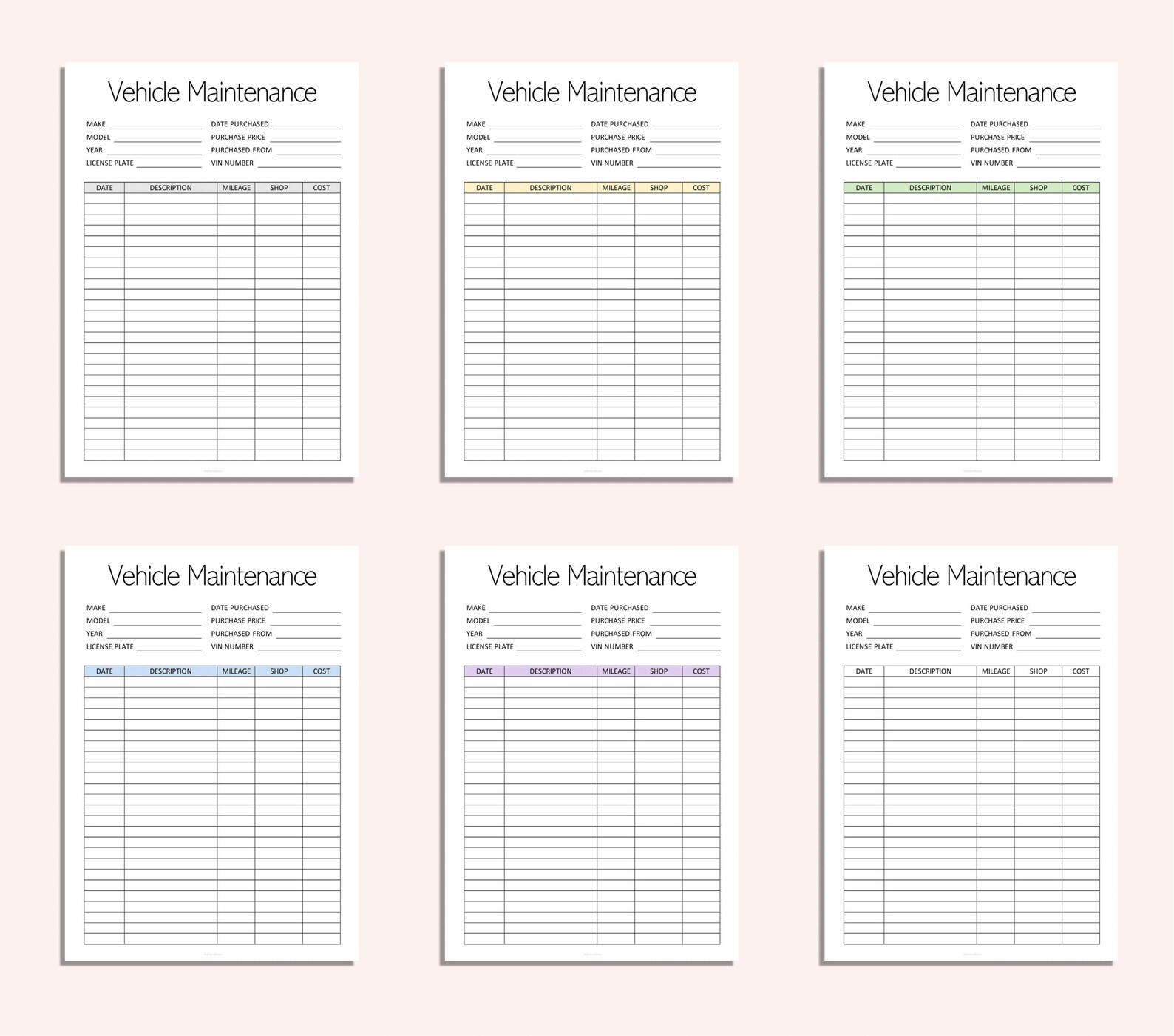 Vehicle Maintenance Log - Vehicle Service Tracker - Vehicle Repairs ...