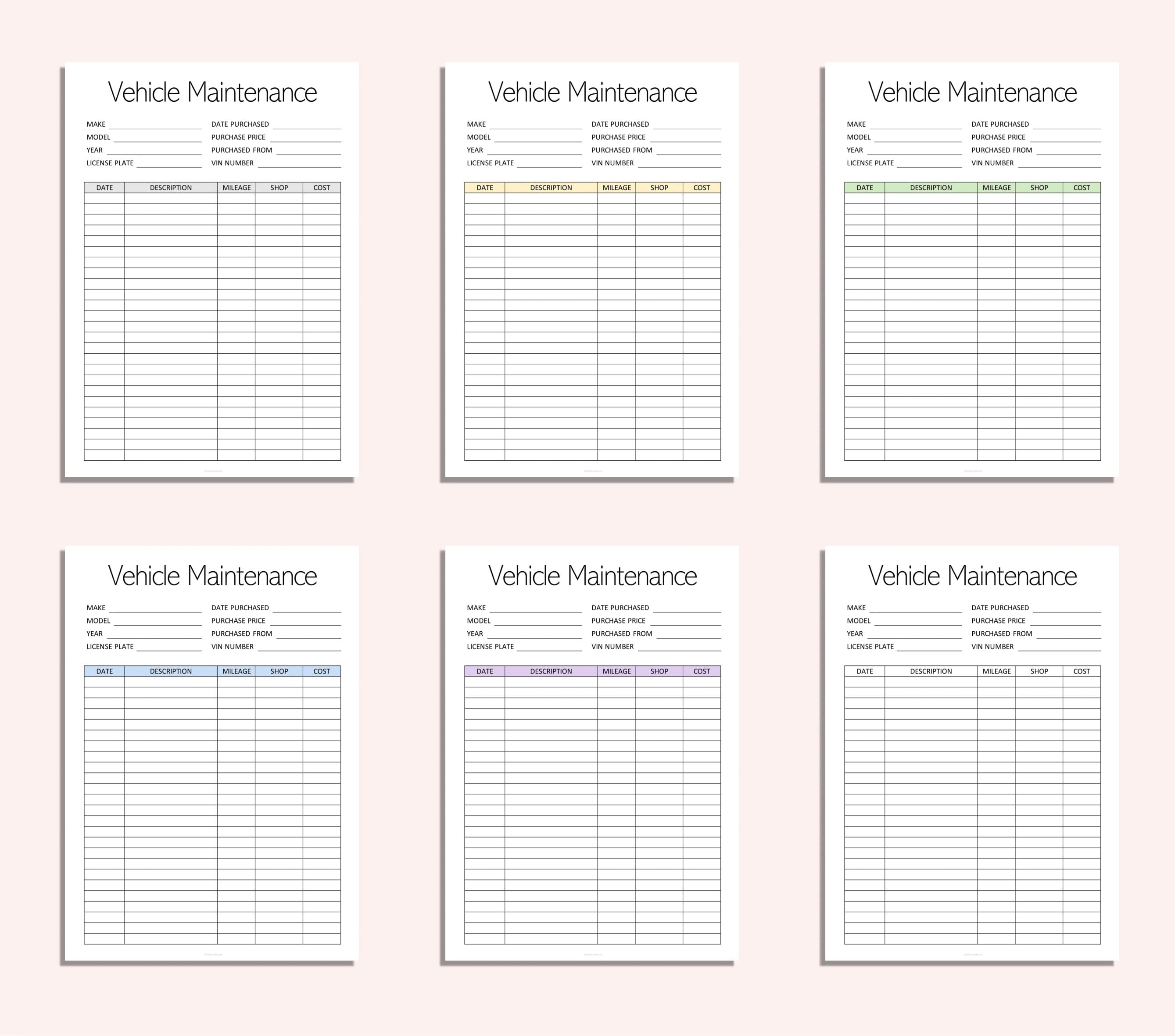 Vehicle Maintenance Log - Vehicle Service Tracker - Vehicle Repairs ...