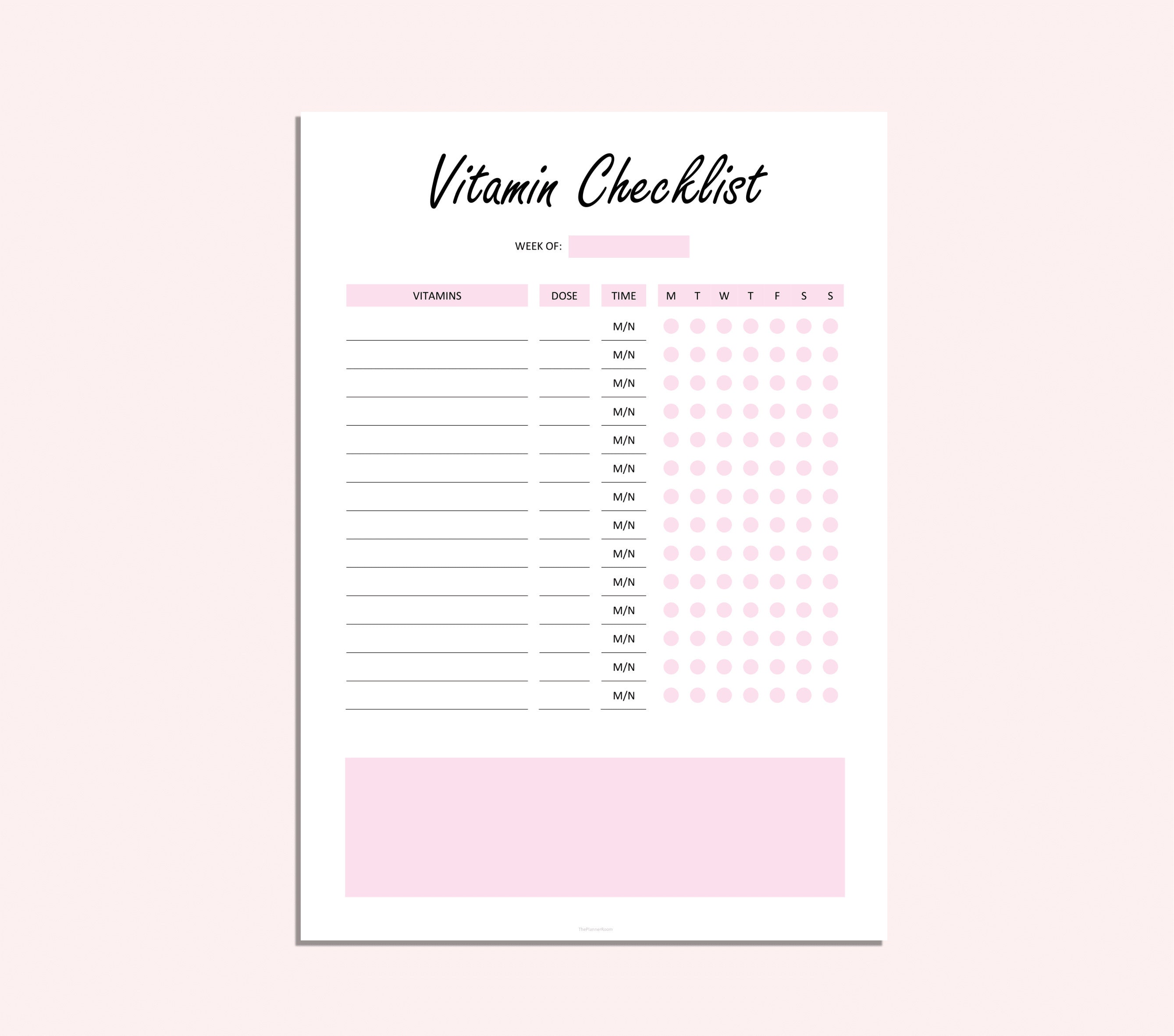 Vitamin Checklist - Vitamin Tracker - Weekly Supplement Checklist ...