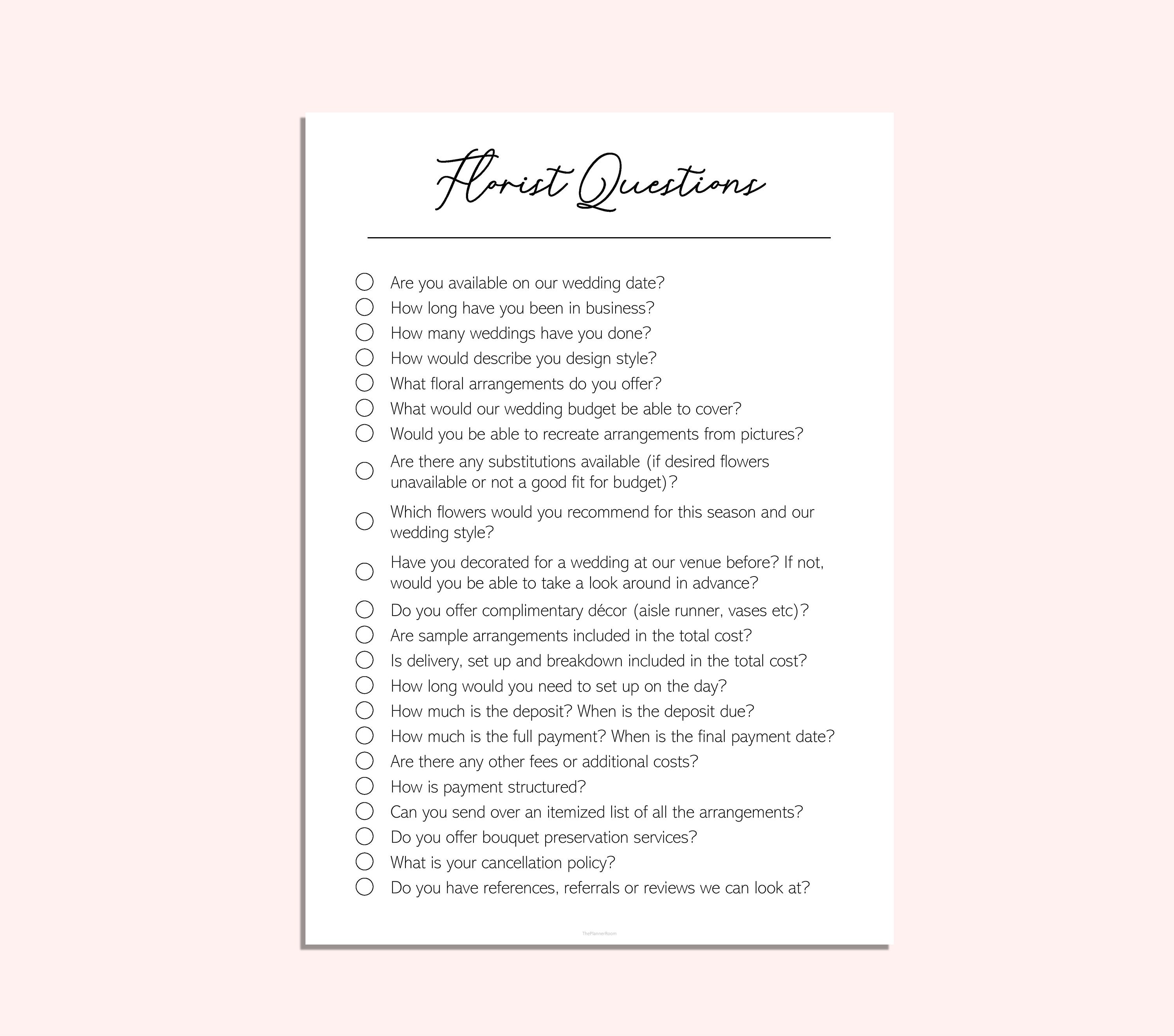 Wedding Question Lists Wedding Vendor Questions Questions to Ask ...