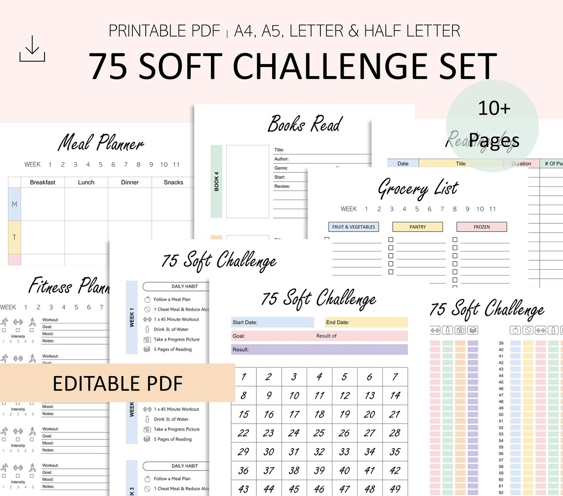 Editable 75 Soft Challenge Printable Set 75 Soft Tracker 75 Soft ...