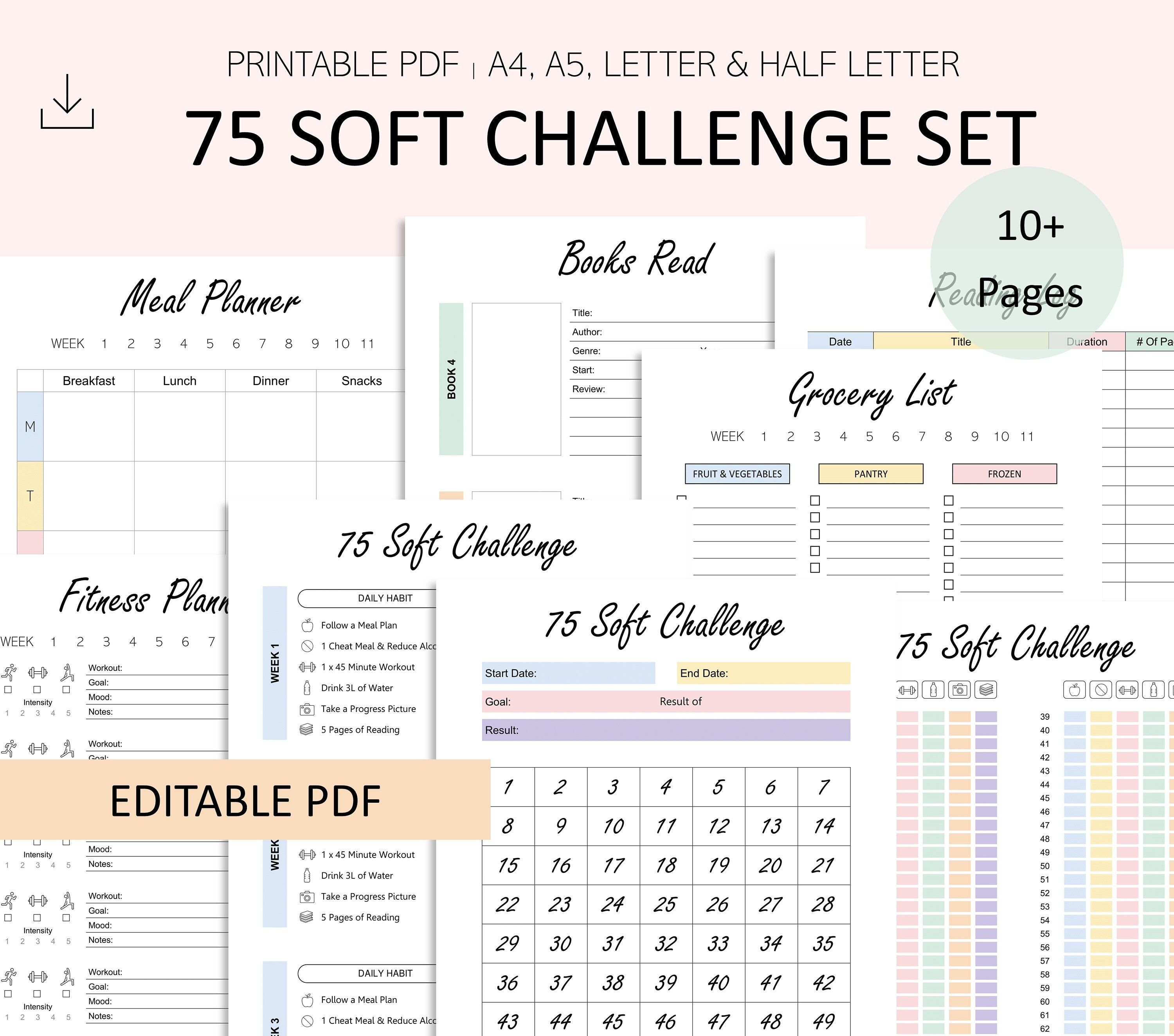 Editable 75 Soft Challenge Printable Set - 75 Soft Tracker - 75 Soft ...