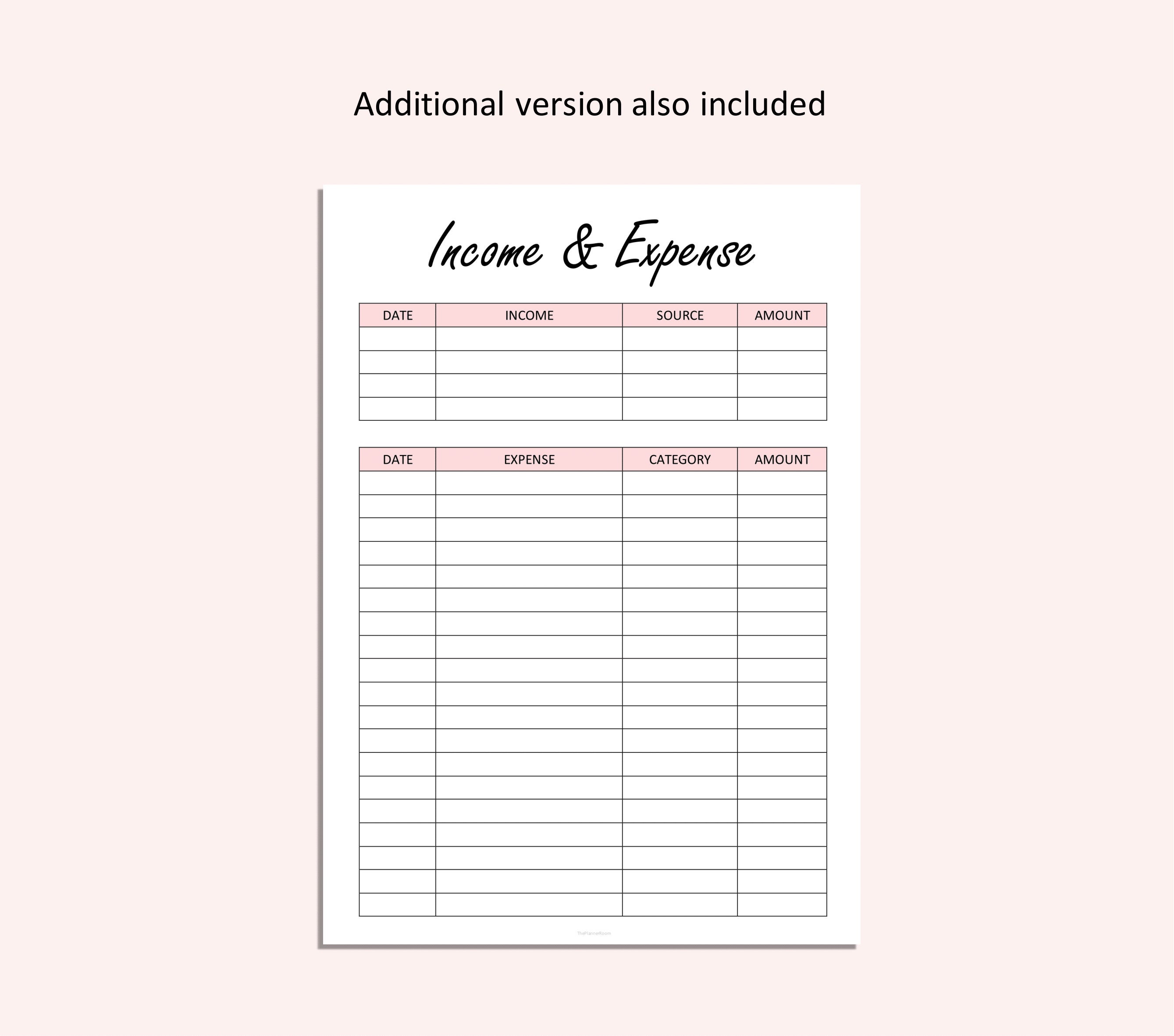 Income and Expense Tracker Printable One Page Minimal | Etsy UK