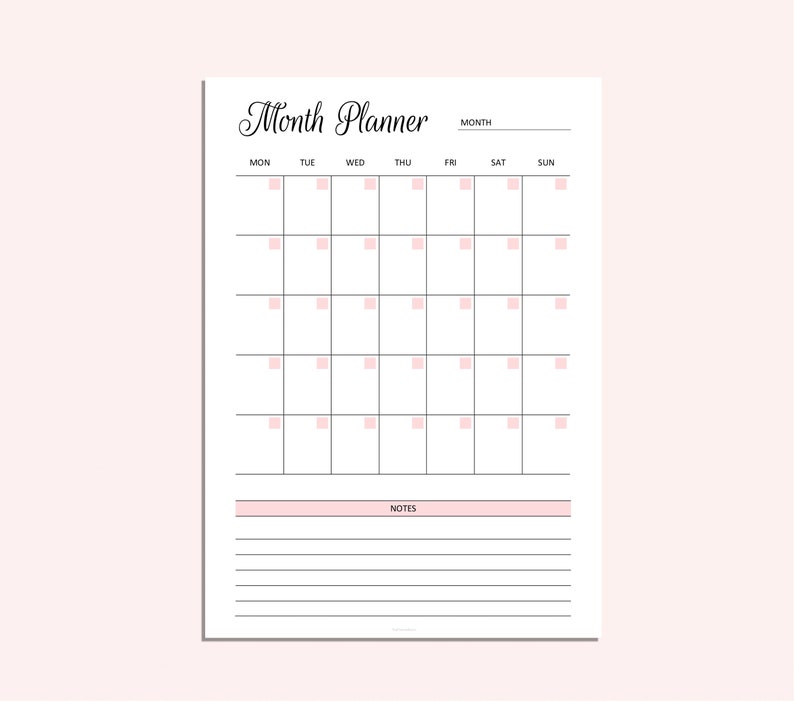 Month Planner PDF A4 A5 LETTER - Etsy