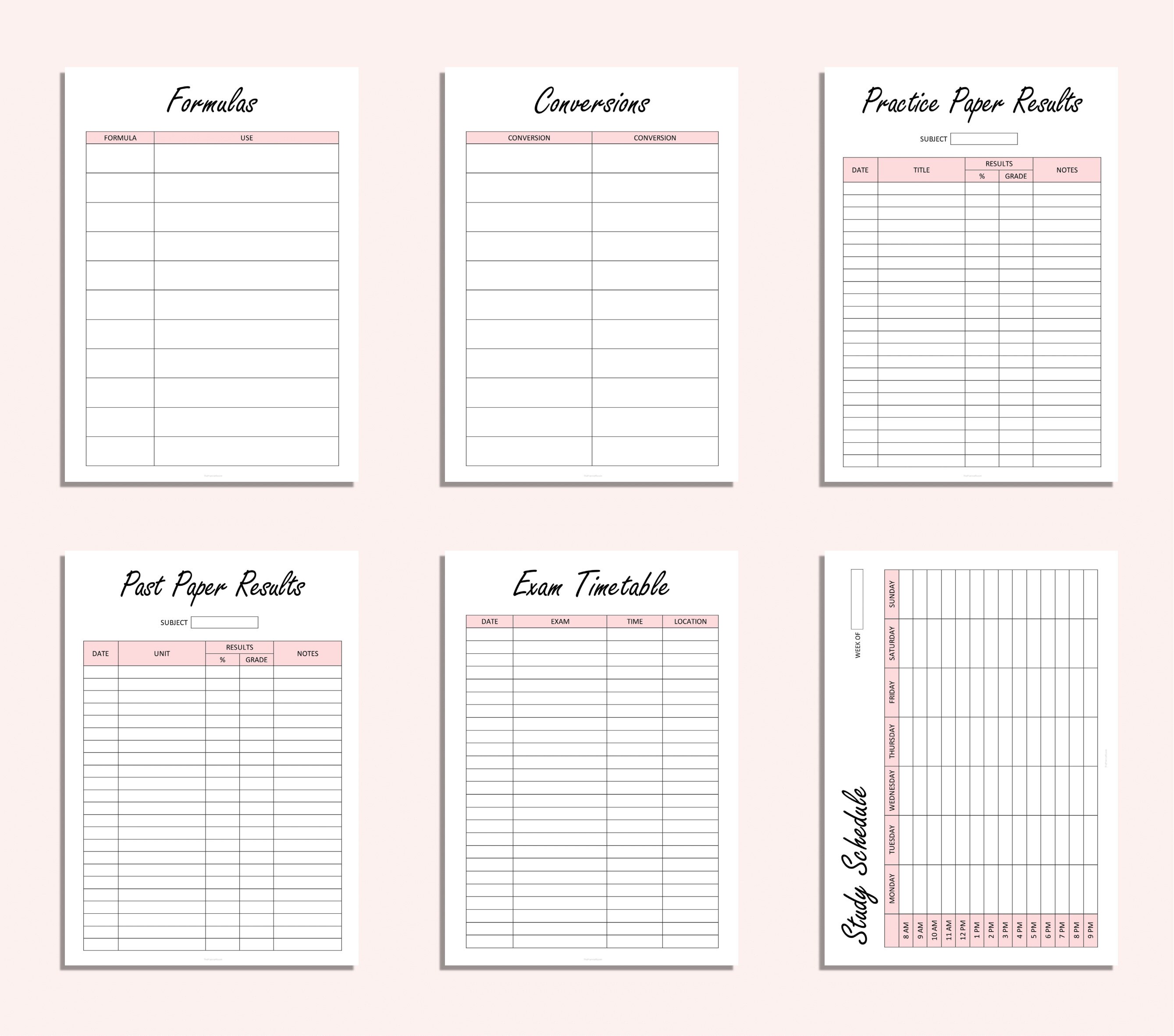 Exam Preparation Printable Set Exam Study Tracker Study | Etsy