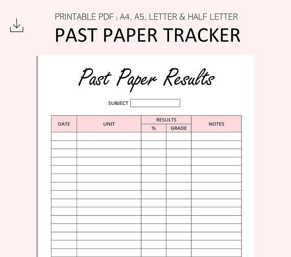 Past Paper Tracker Printable Practice Paper Results Exam | Etsy