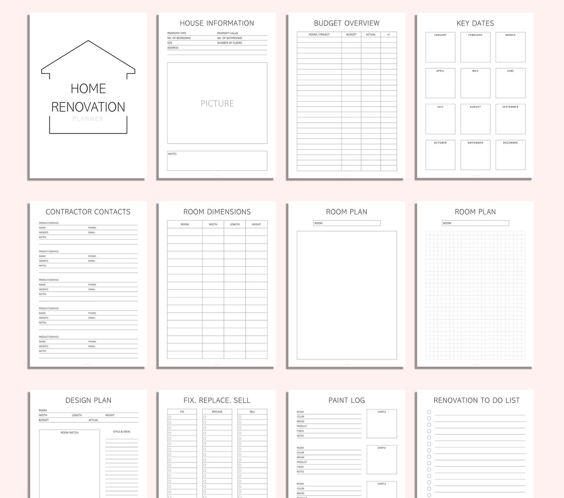 Home Renovation Planner Home Improvement Printables Home - Etsy