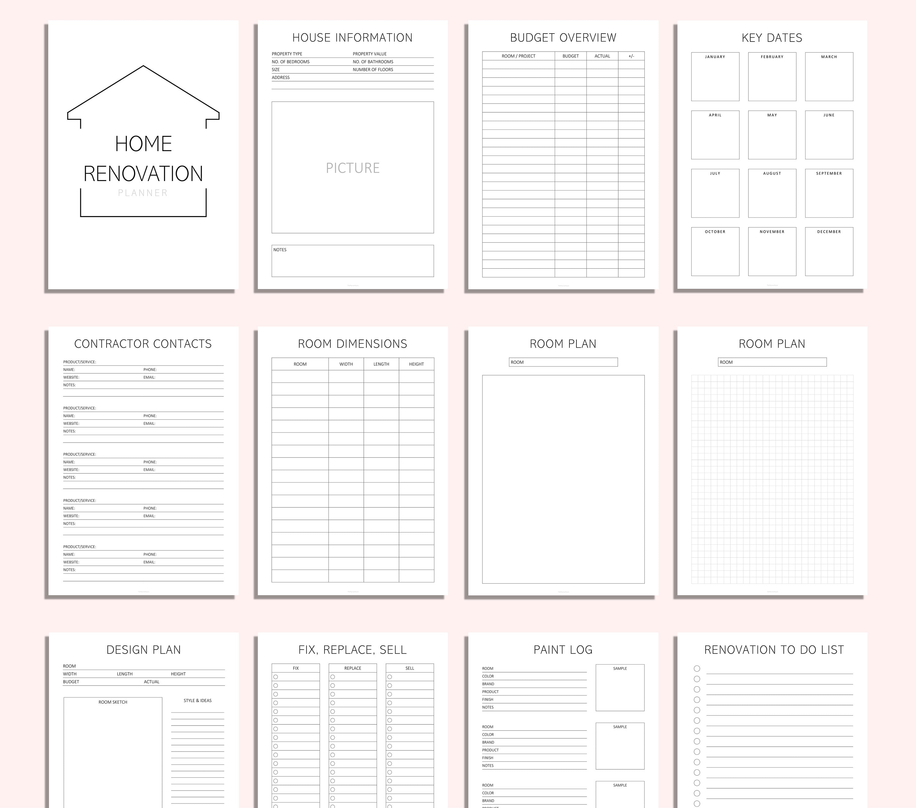 Home Renovation Planner Home Improvement Printables Home - Etsy