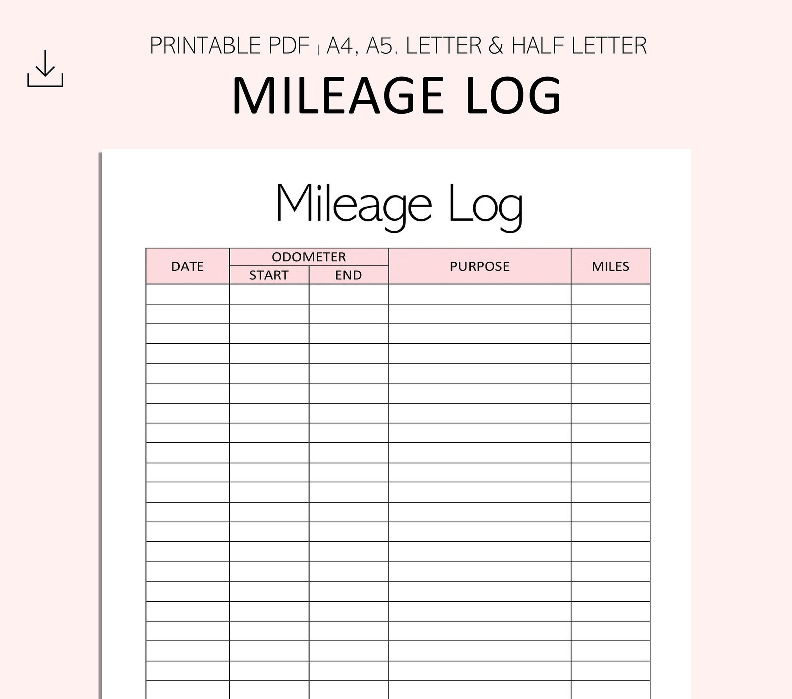 Mileage Log Printable Vehicle Miles Travelled Tracker Etsy Australia