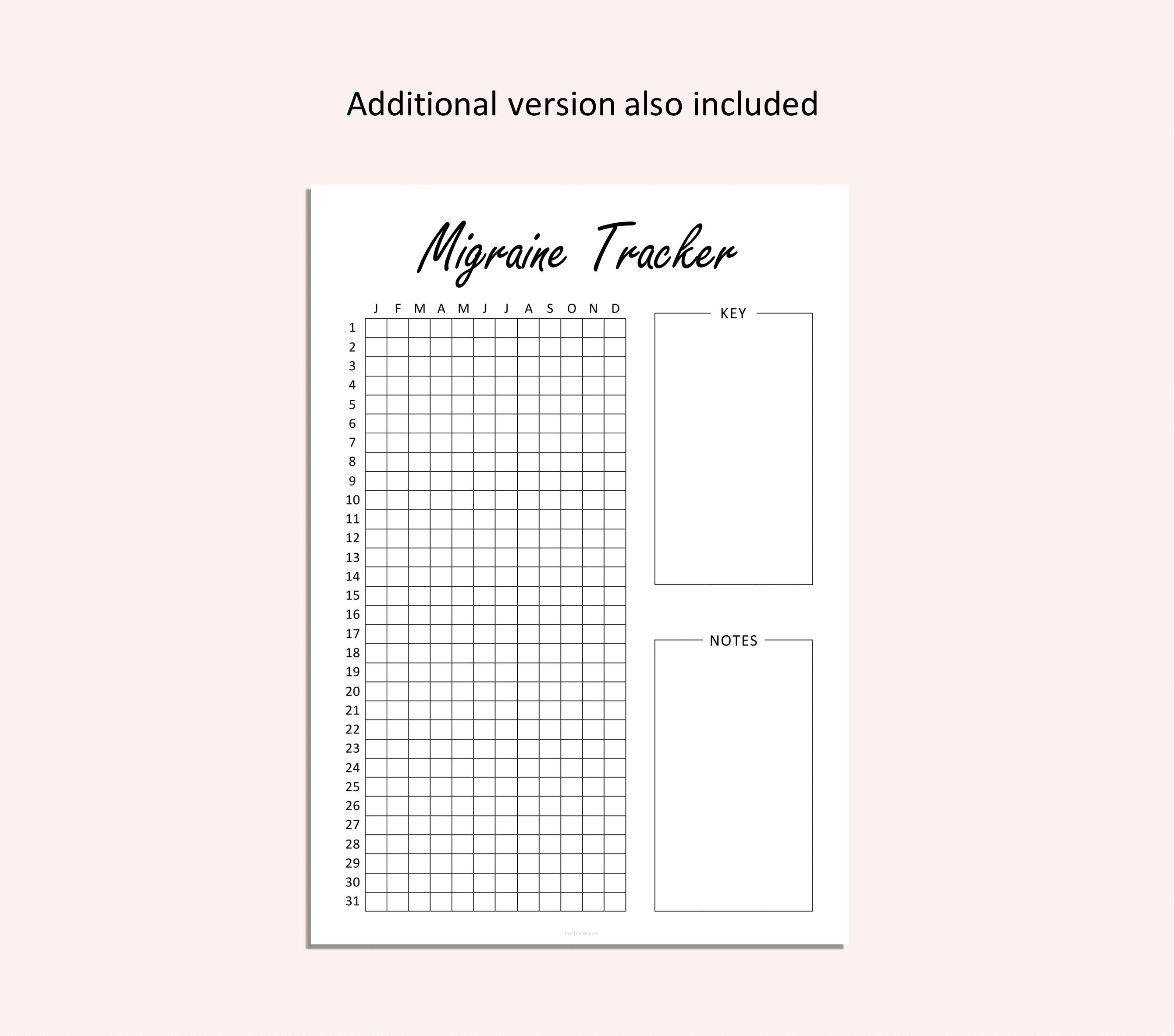 Migraine Tracker Printable Migraine Log Headache Tracker Headache Log ...