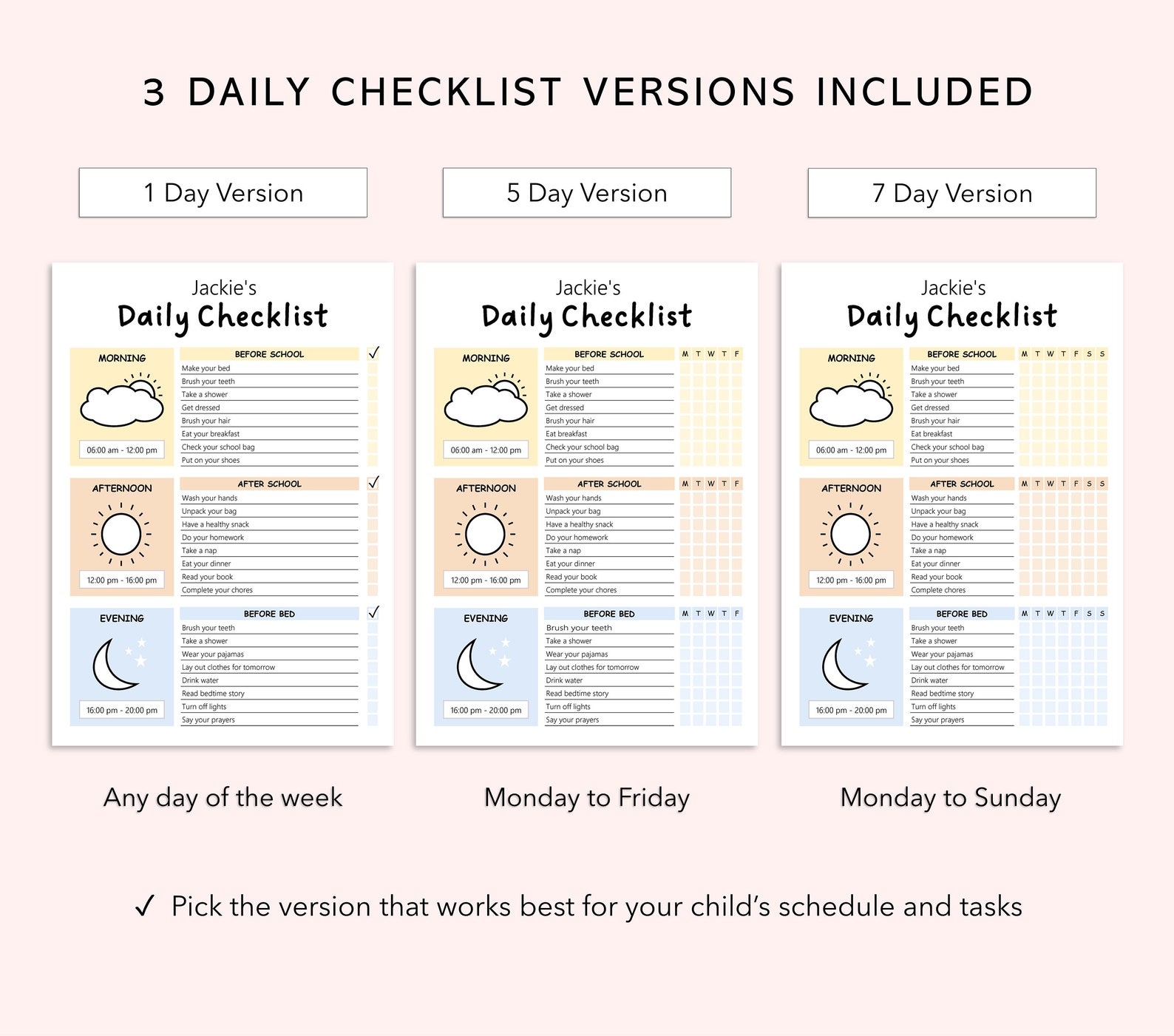 Editable Children's Daily Checklist School Day Checklist Responsibility ...