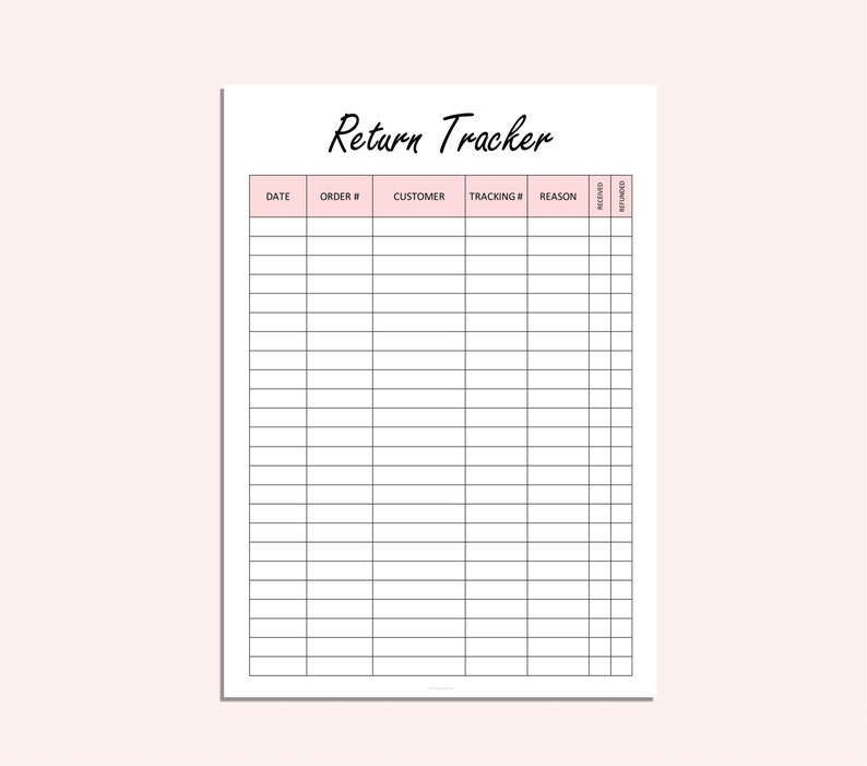 Return Tracker Printable Refund Tracker Store Sale Log | Etsy
