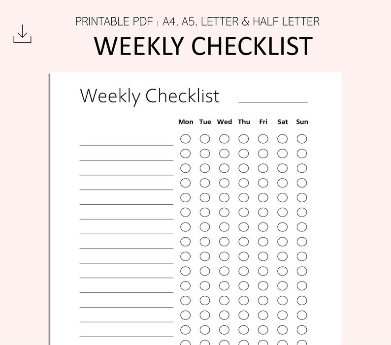 Weekly Checklist Printable Week to Do List Weekly Task - Etsy
