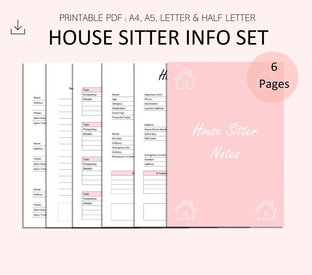House Sitter Info Printables House Sitter Planner Set House Sitter ...