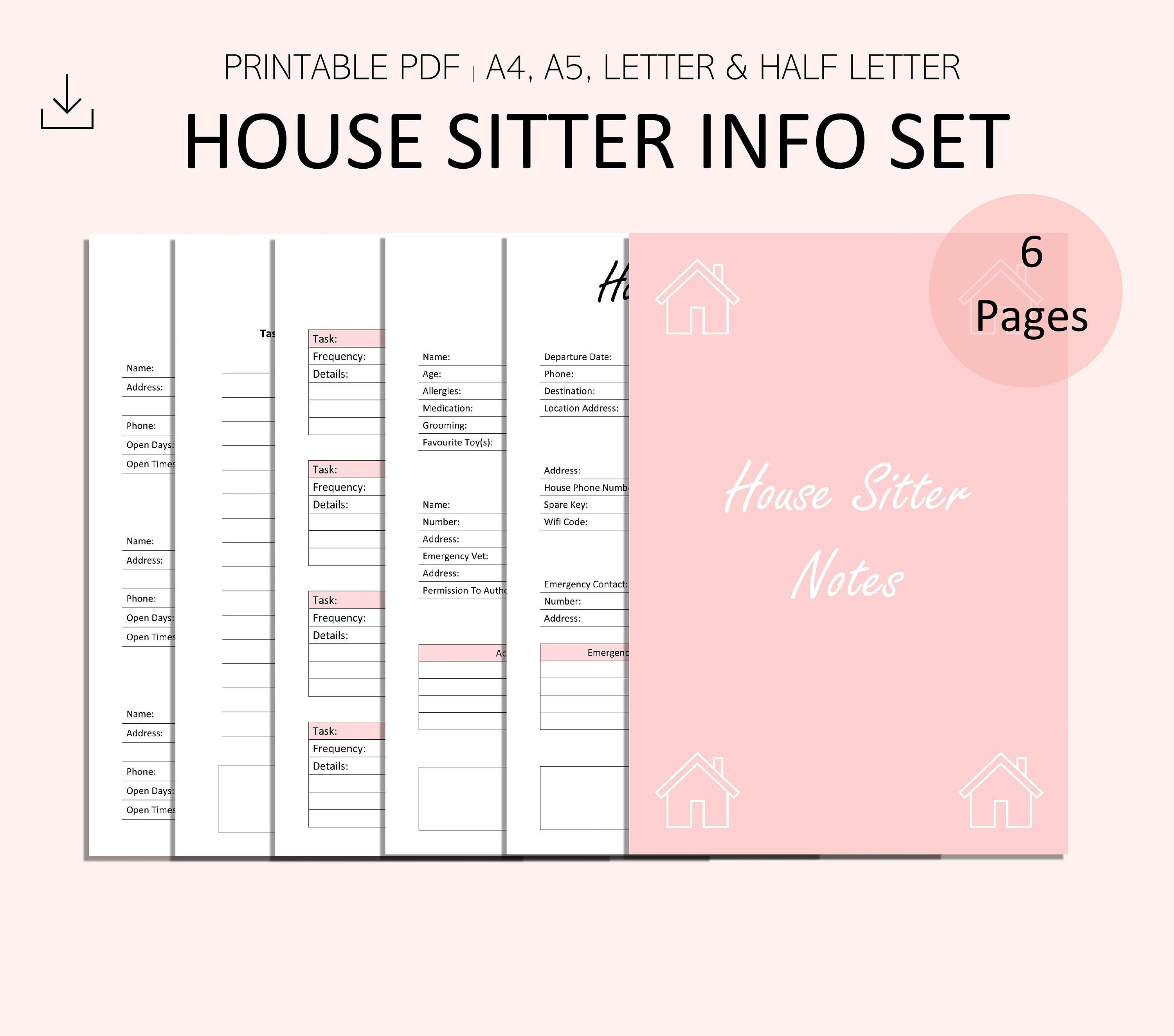 House Sitter Info Printables House Sitter Planner Set House Sitter ...