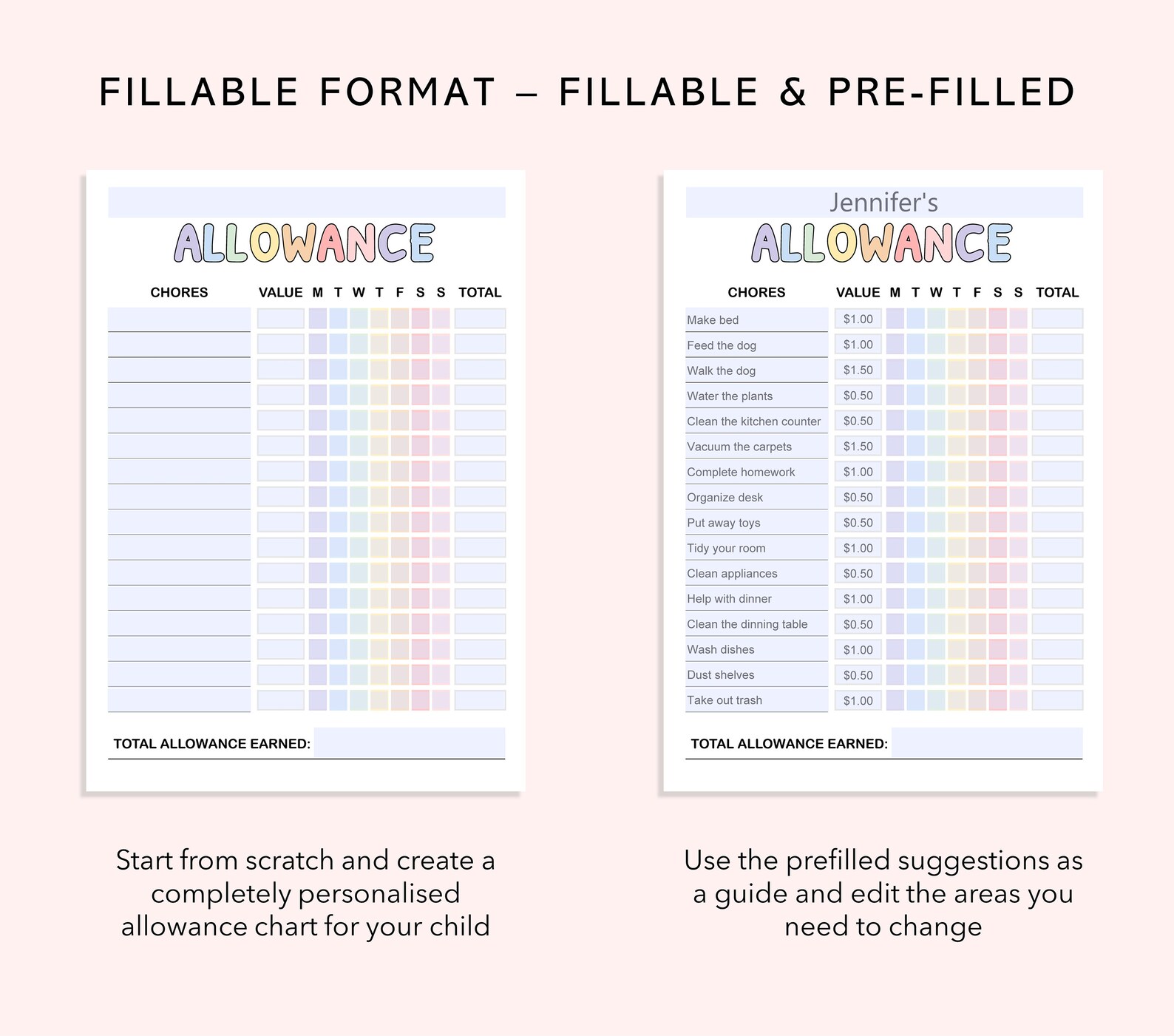Editable Allowance Tracker for Kids Printable Allowance - Etsy UK