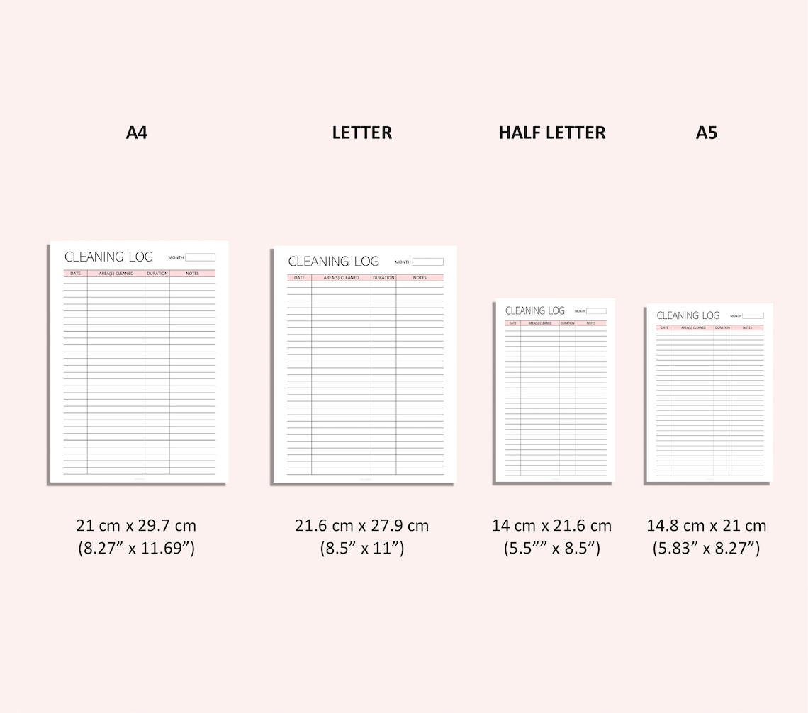 Cleaning Log Printable - Cleaning Tracker - Home Maintenance Printable ...