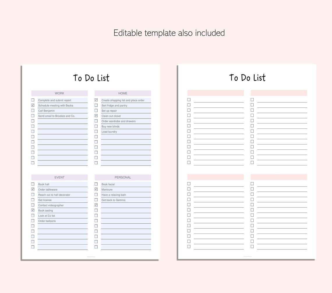 Editable to Do List - 4 Category to Do List Printable - Editable ...
