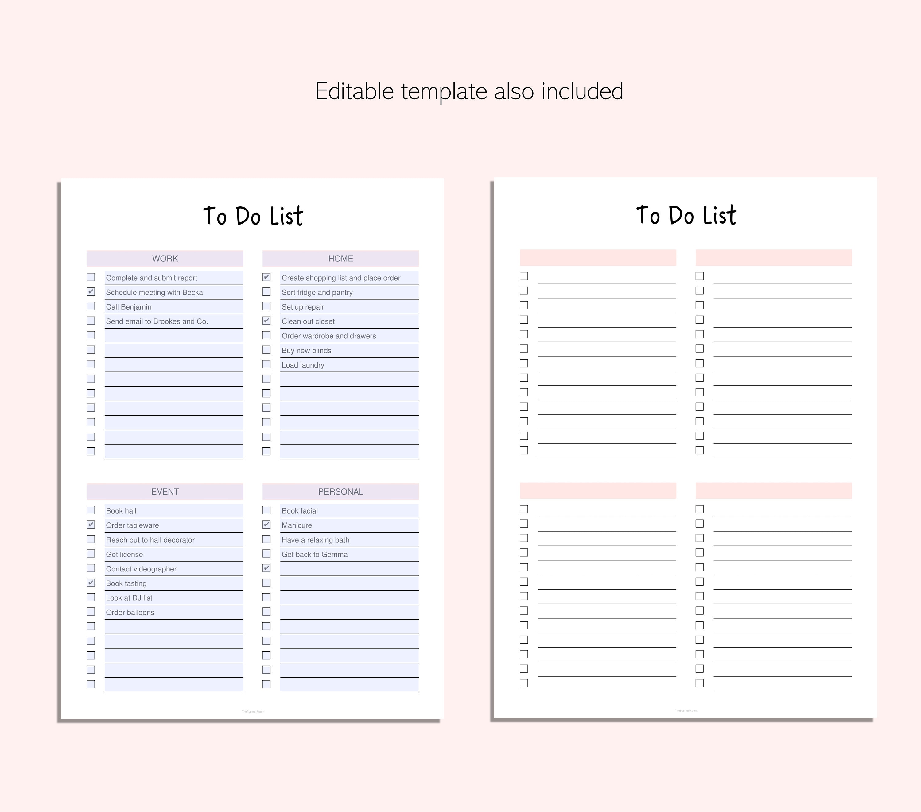 Editable to Do List - 4 Category to Do List Printable - Editable ...