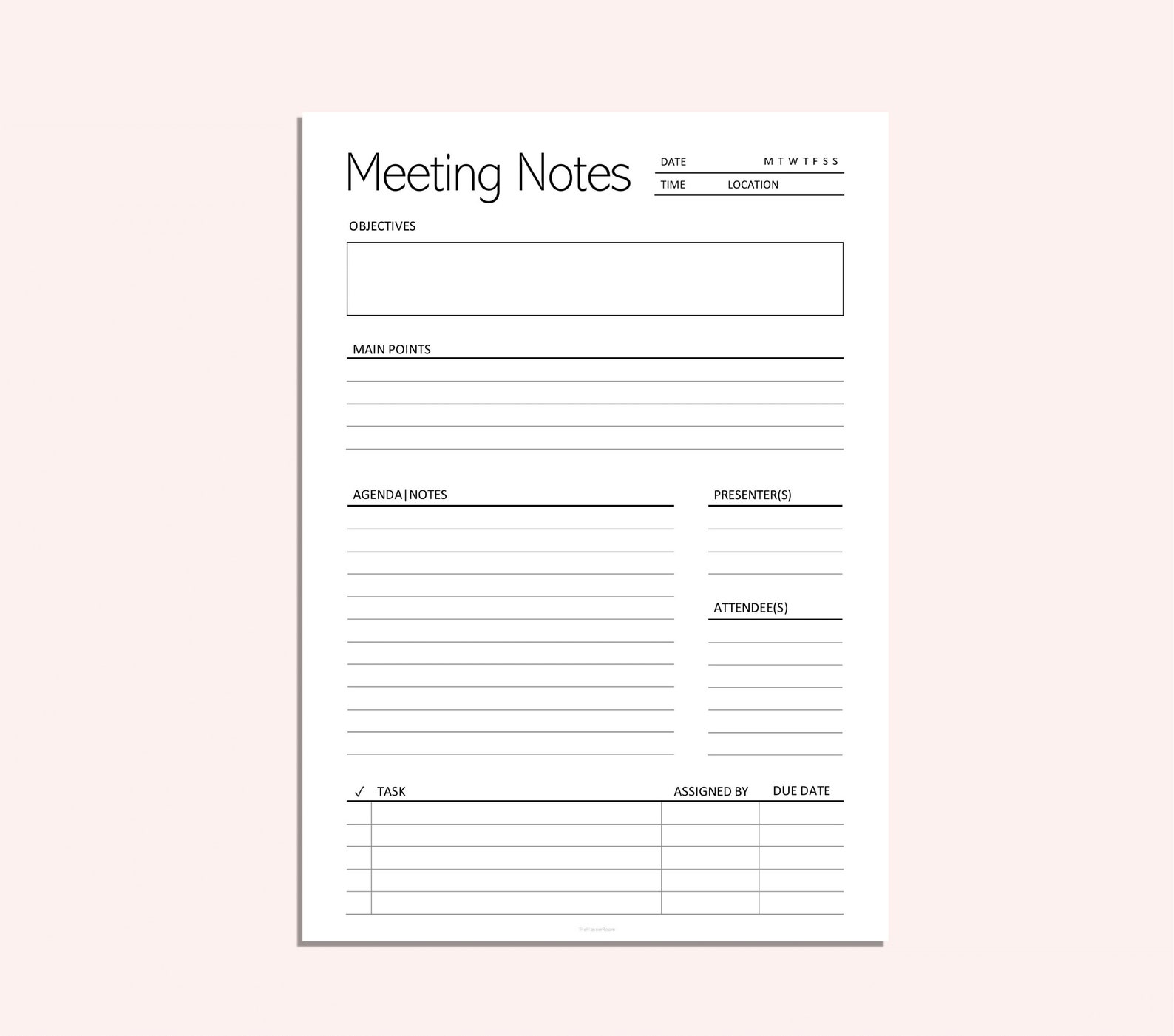 Meeting Notes Printable Work Planner Meeting Agenda Record Work Notes ...