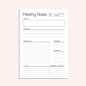 Meeting Notes Printable Work Planner Meeting Agenda Record Work Notes ...