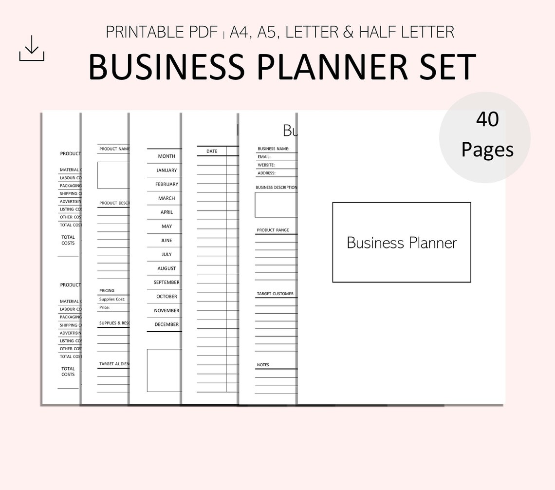 Business Planner Printable Set PDF A4 A5 LETTER - Etsy Canada