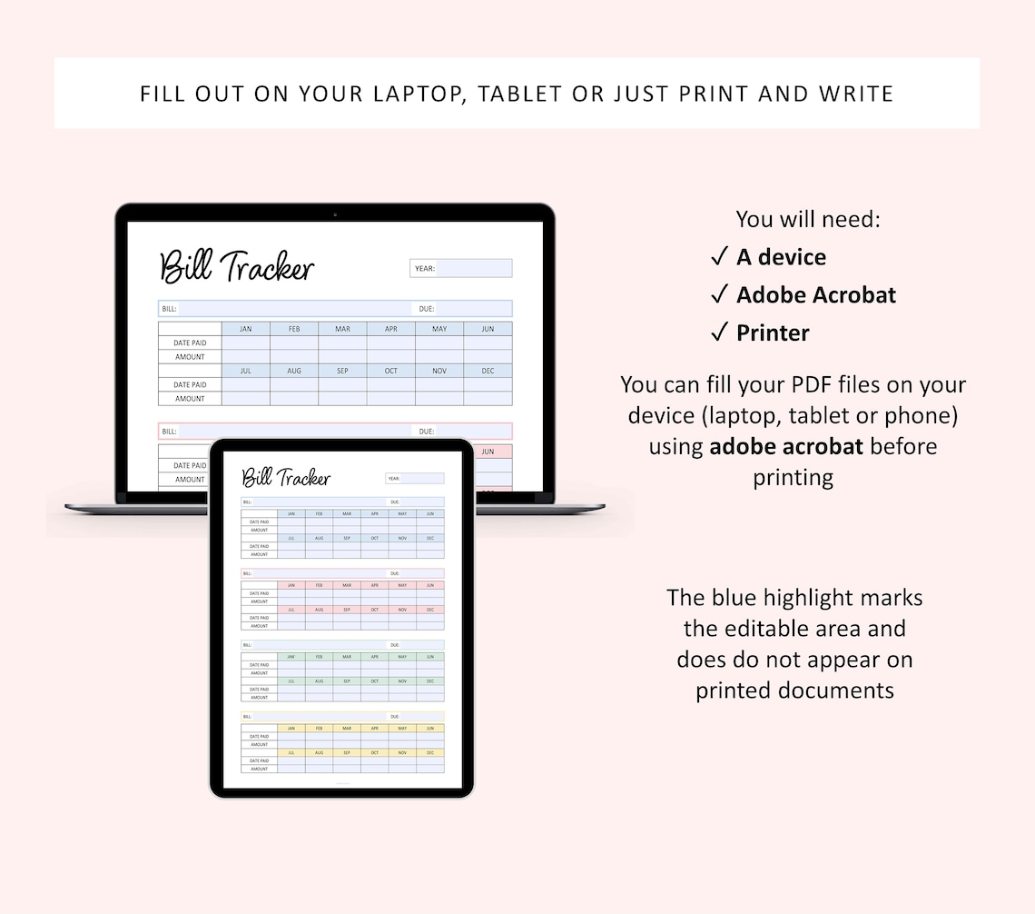Editable Bill Tracker Tracker - Bill Log - Annual Bill Log - Utility ...