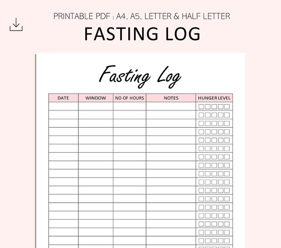 Fasting Log Printable Fasting Tracker Fasting Window | Etsy
