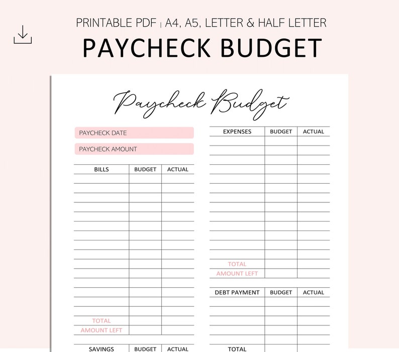Paycheck Budget Paycheck Expense Tracker Paycheck - Etsy