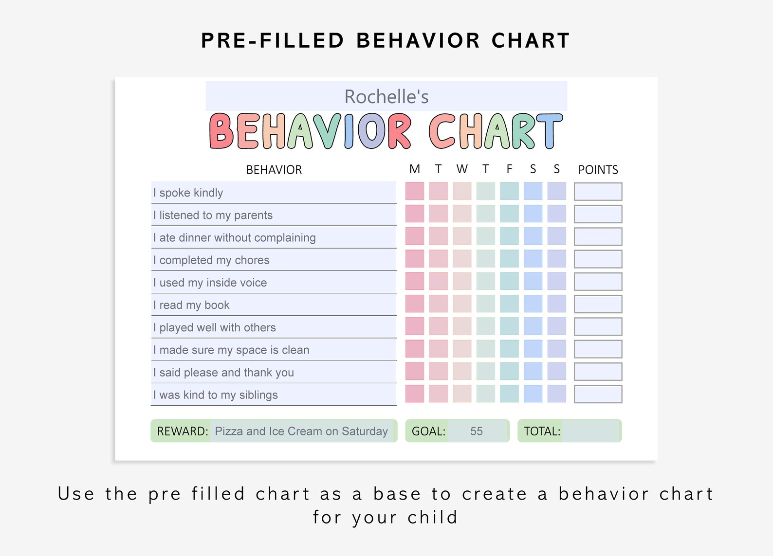 Behavior Chart - Children Behavior Tracker - Children Behavior Points ...