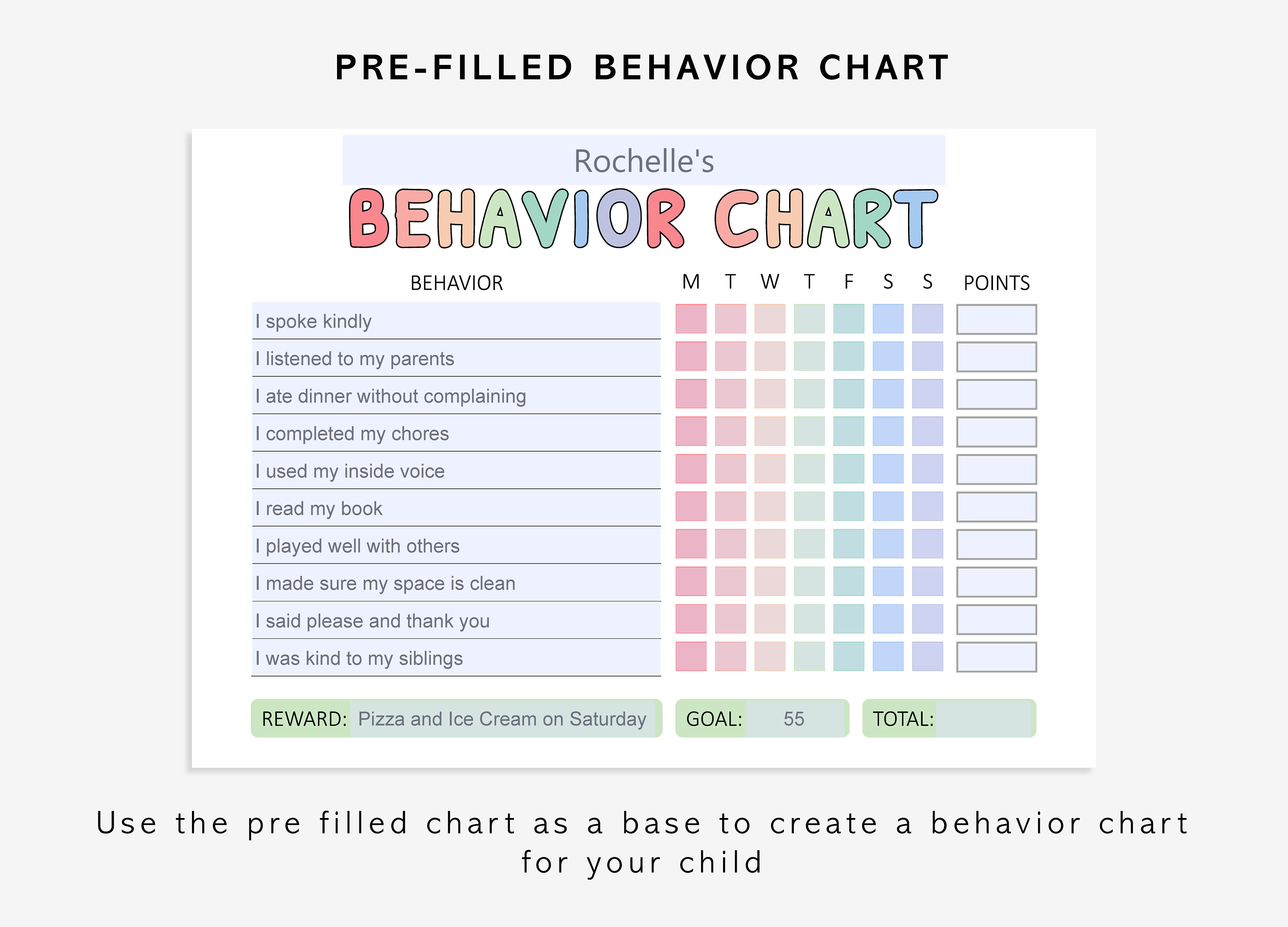 Behavior Chart - Children Behavior Tracker - Children Behavior Points ...