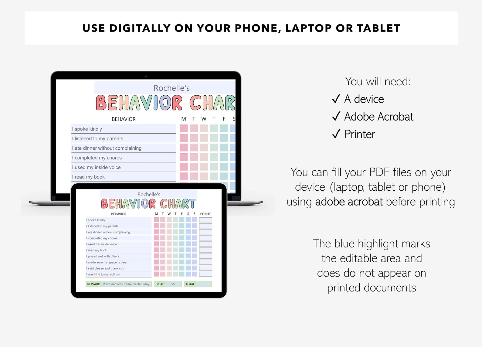 Behavior Chart - Children Behavior Tracker - Children Behavior Points ...