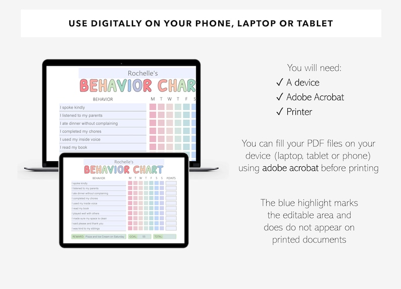 Behavior Chart - Children Behavior Tracker - Children Behavior Points ...