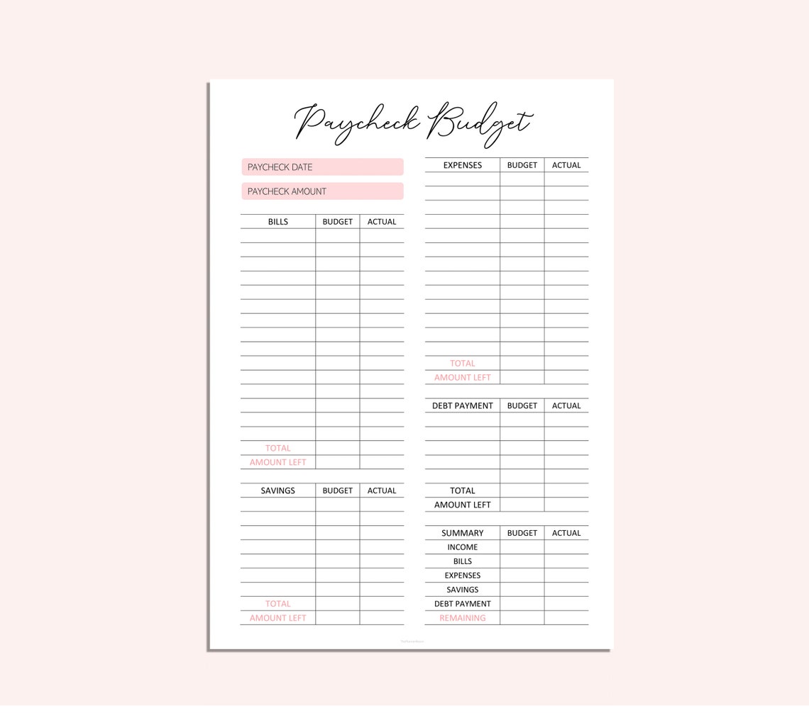 Paycheck Budget Paycheck Expense Tracker Paycheck Printable PDF A4 A5 ...