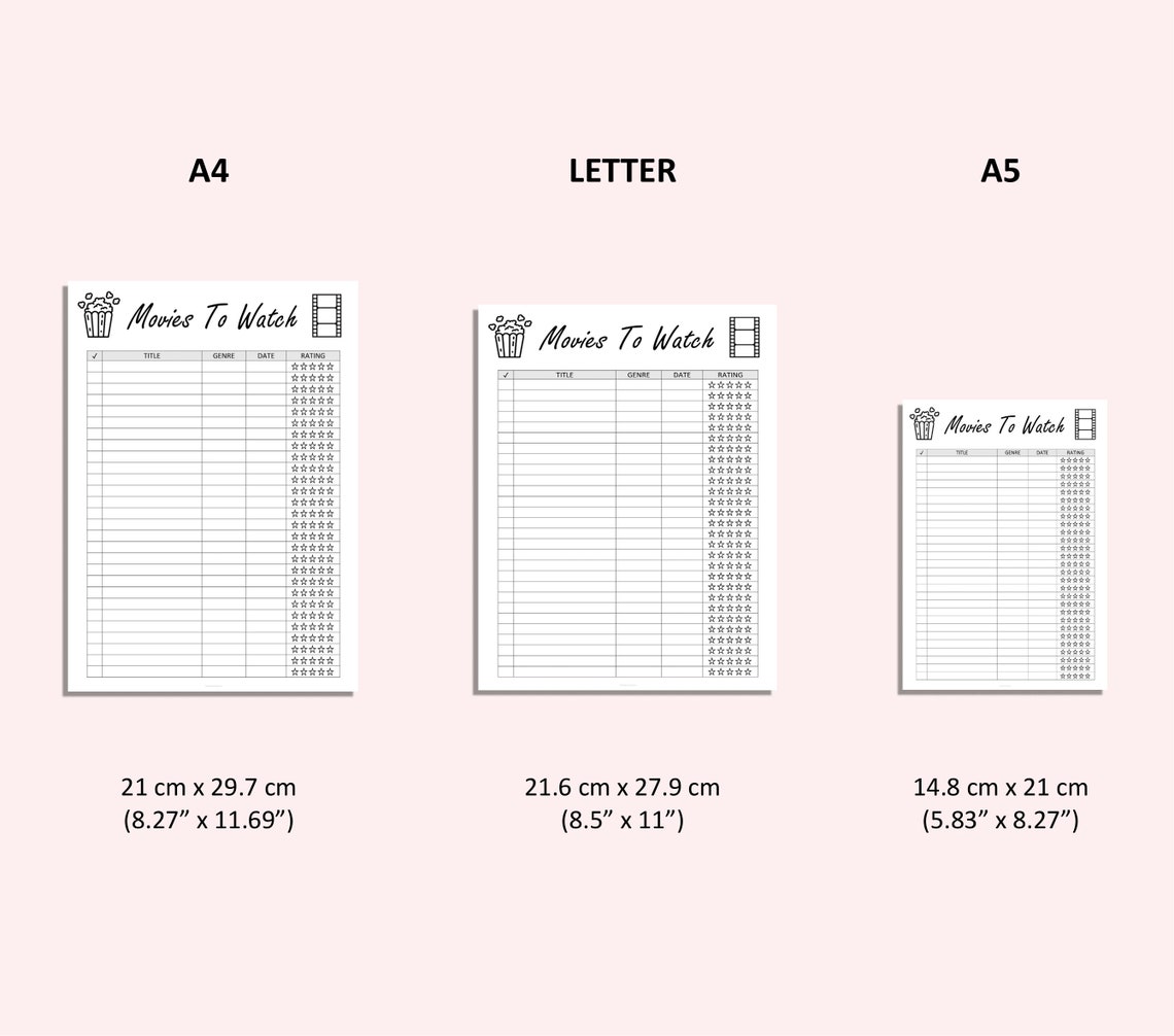 Movies to Watch List Movie Tracker Printable Movie List Printable ...