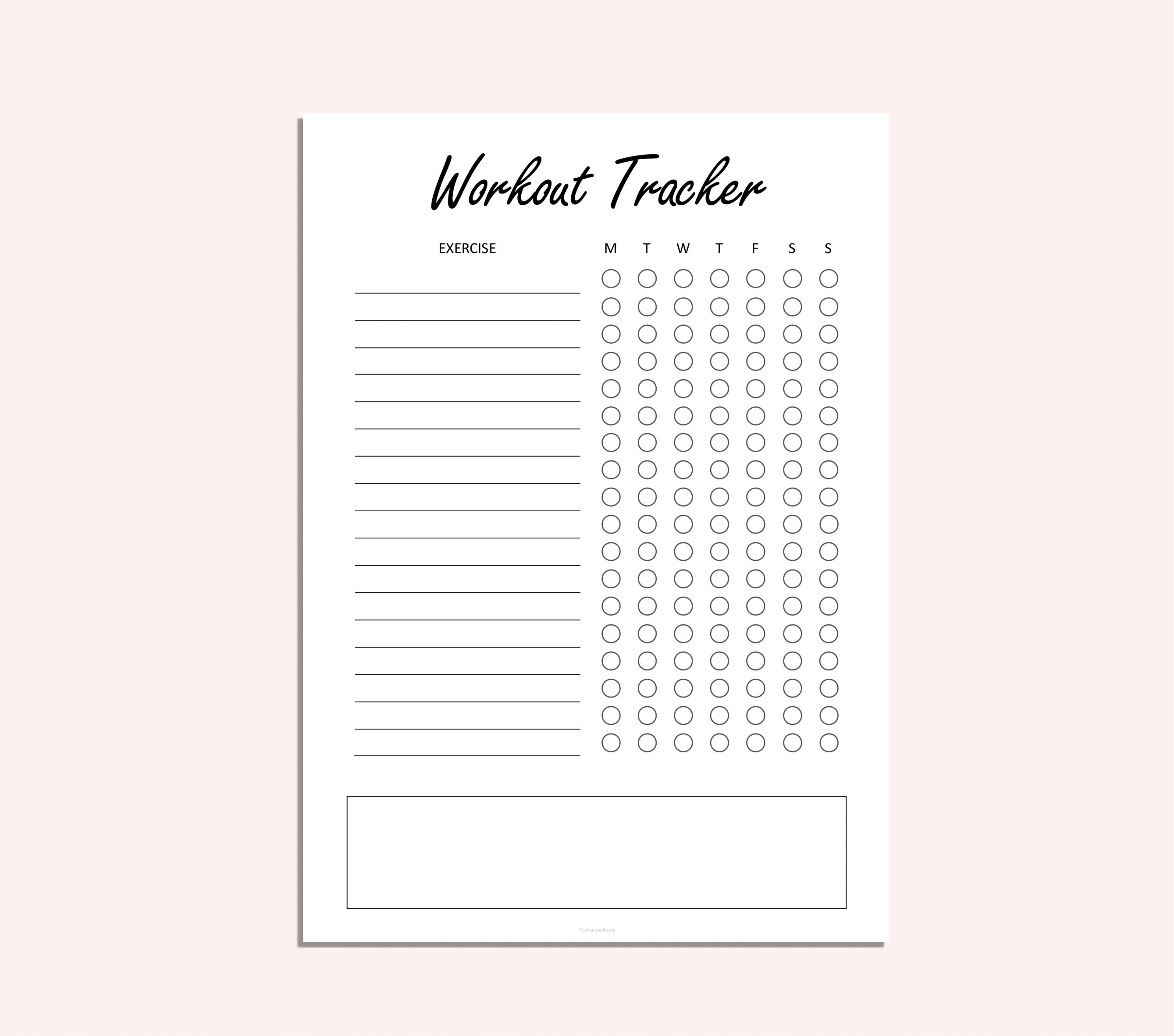 Workout Tracker Weekly Workout Printable Exercise Checklist Fitness ...