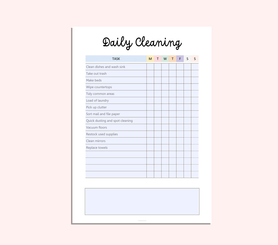 Editable Daily Cleaning Checklist Daily Chores Planner Daily Tasks List ...