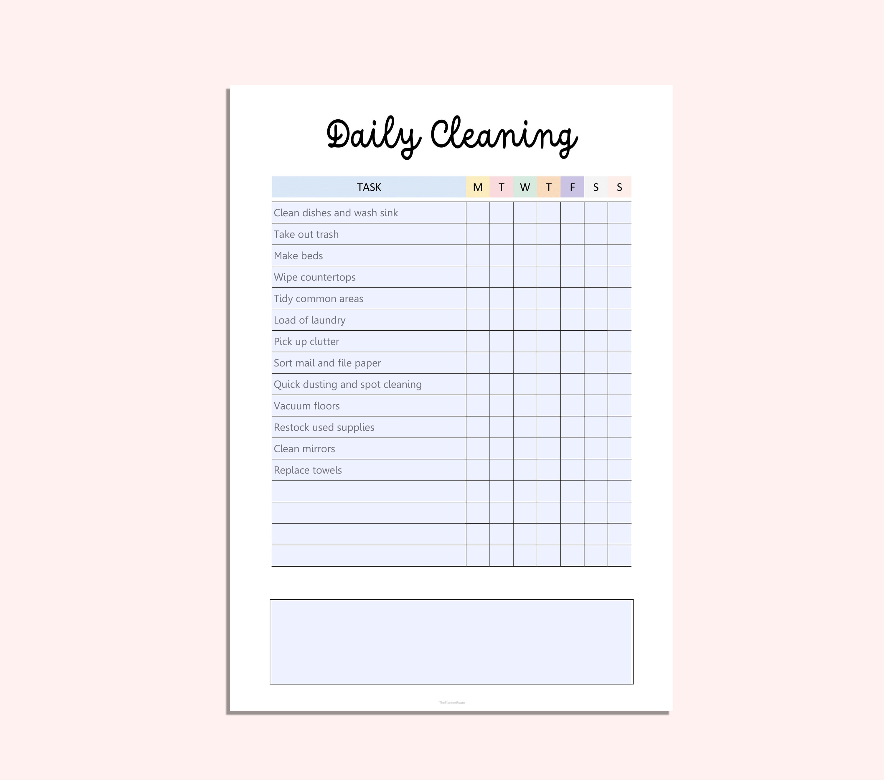Editable Daily Cleaning Checklist Daily Chores Planner Daily Tasks List ...