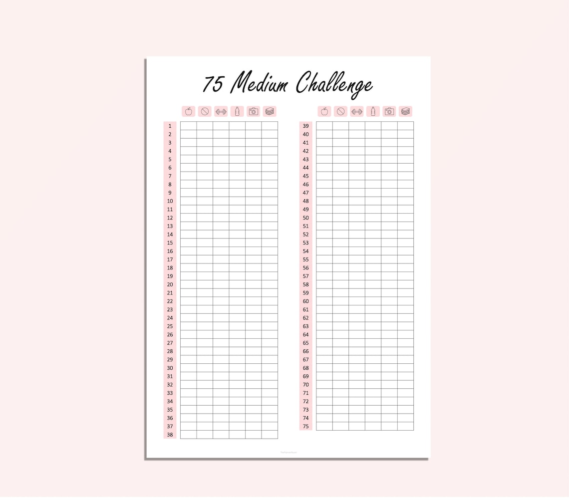 75 Medium Challenge Tracker 75 Challenge Printable PDF A4 A5 Letter ...